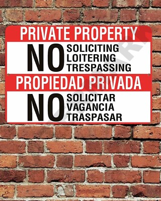 Private Property No Soliciting Trespassing English Spanish Sign ...