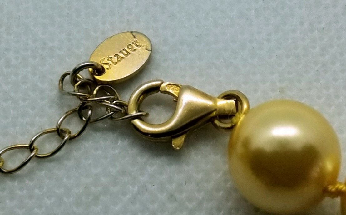 Vintage Stauer Australian Gold Glass Pearl 18 inch Necklace 925 clasp ...