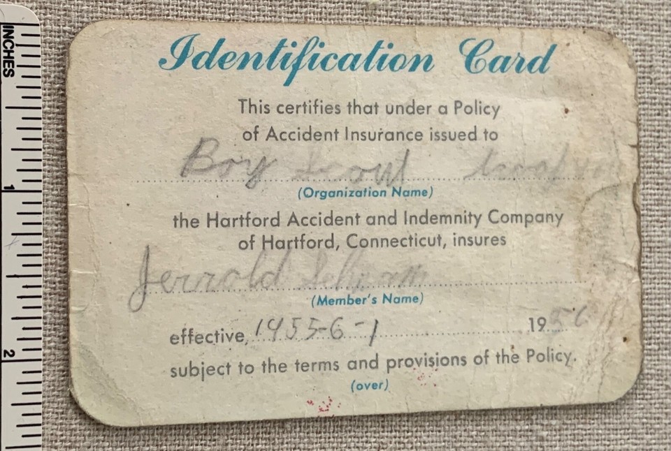 Vintage 1950s HARTFORD INSURANCE COMPANY Identification CARD ...