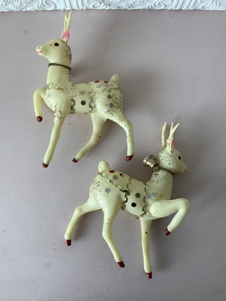 Vintage Celluloid Deer Blow Mold Type Gold Glitter Christmas Reindeer ...