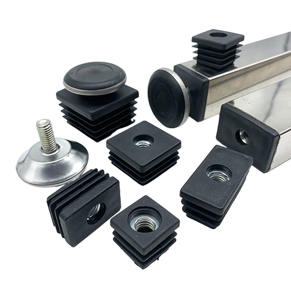 M8 Threaded Plugs Plastic Square Tube End Caps Furniture Adjustable ...