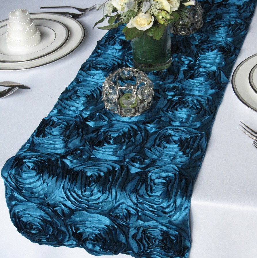 10 Rosette Satin Table Runners 12" x 108" 3D Grandiose Rose 20 Colors ...