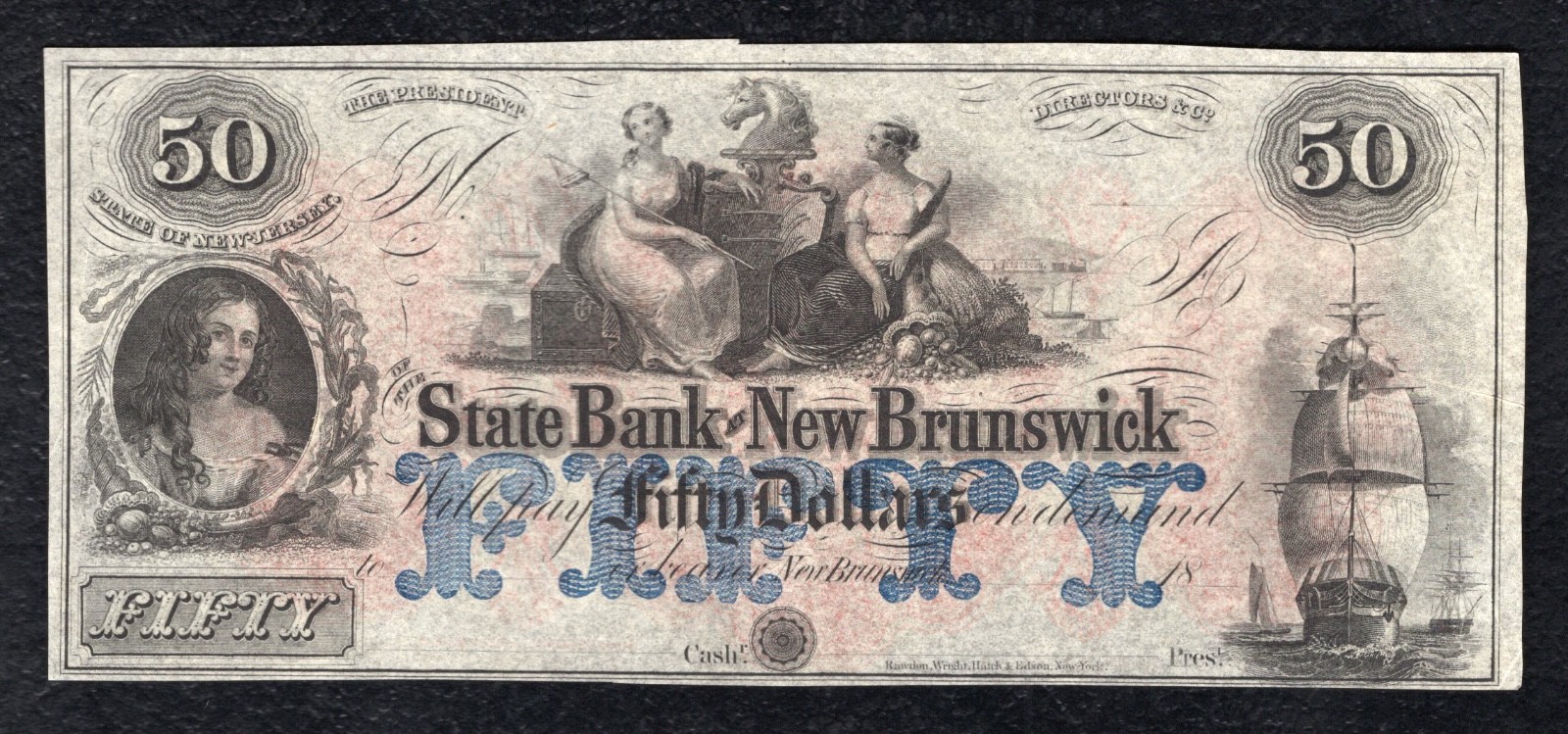 1800’s $50 THE STATE BANK OF NEW BRUNSWICK NEW JERSEY OBSOLETE NOTE ...