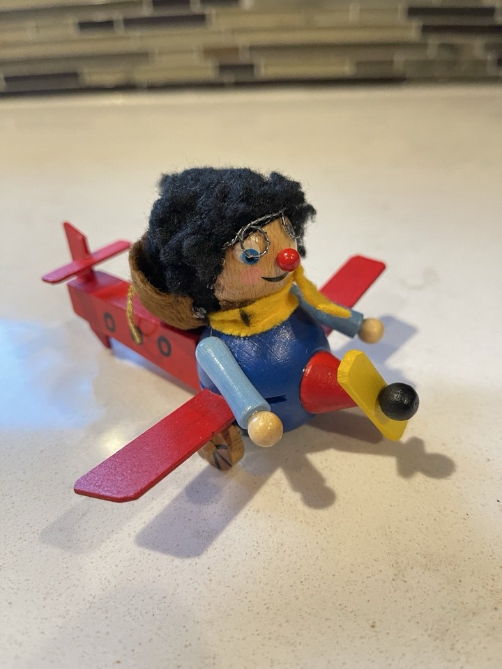 Vtg Steinbach Wooden Christmas Ornament Elf Pilot Flying Handmade in ...