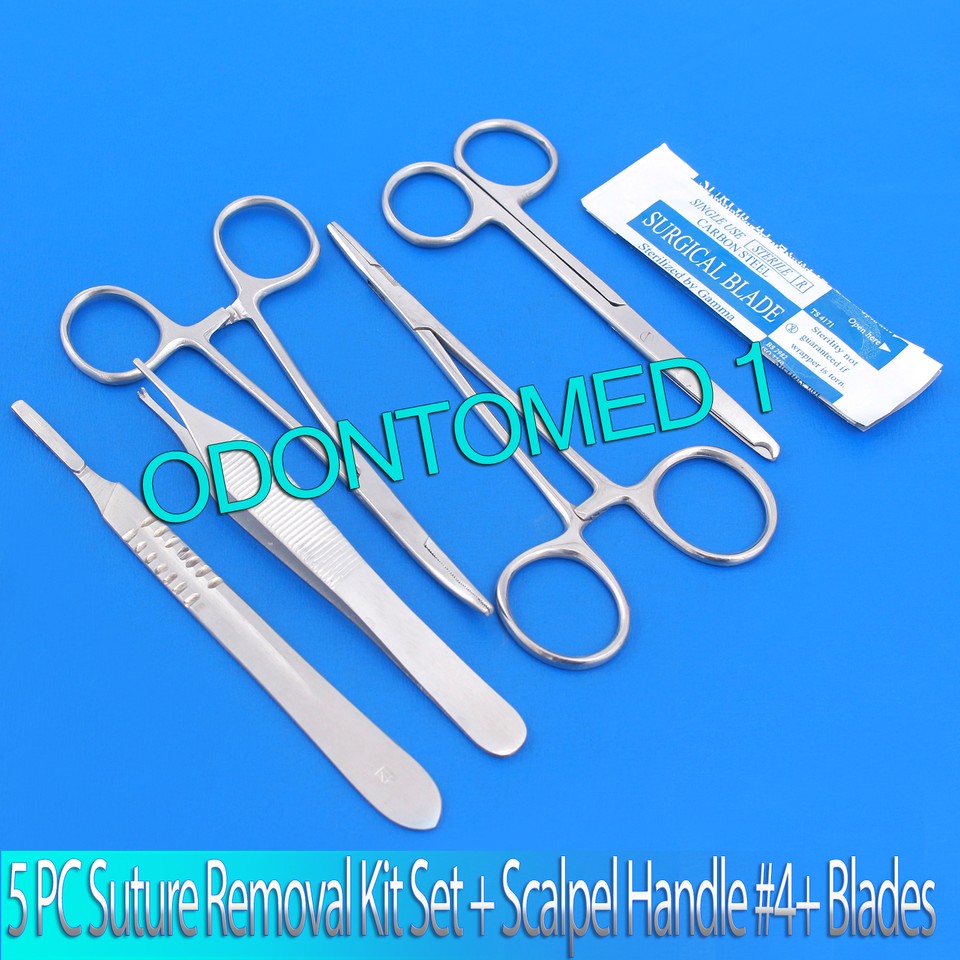 5 PC CLASSIC SUTURE REMOVAL KIT SET (SCALPEL HANDLE #4+ 5 BLADES #20 ...