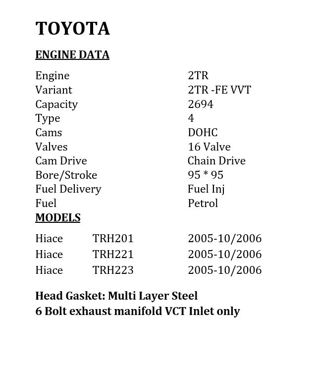 CAMSHAFT 2TR-FE DOHC 16V FITS TOYOTA HIACE TRH201,TRH221 Van 2.7 VVTi ...