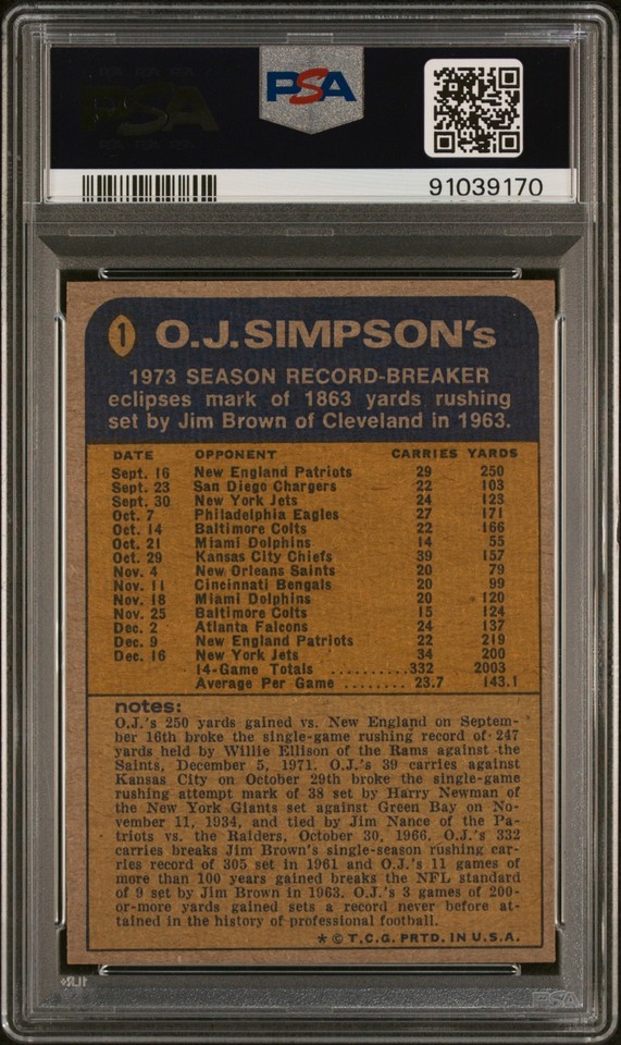 1974 Topps 1 O.J. Simpson - PSA 5 EX CENTERED HIGH END | eBay