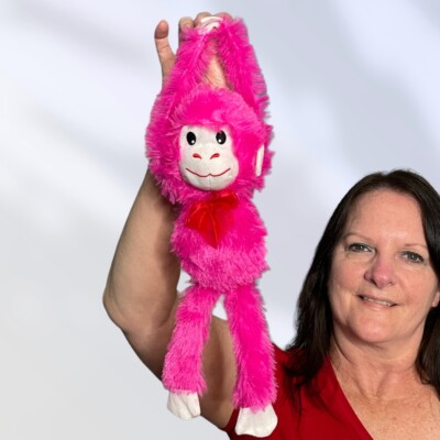 NEW Valentines Day SUPER SOFT Fuzzy Hanging Pink Monkey Plush Stuffed ...