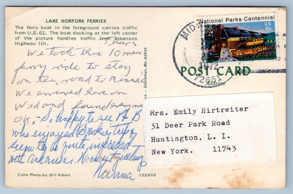 Vintage Postcard Highway 62 101 Car Ferry Norfork Lake AR Arkansas B10 ...