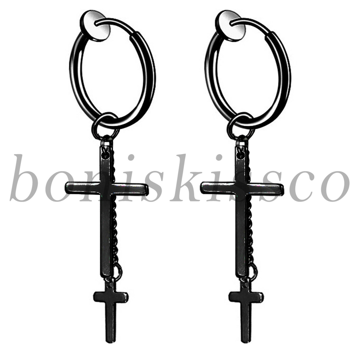 Men's Women's Punk Gothic Non-piercing Cross Drop Dangle Ear Clip Studs ...