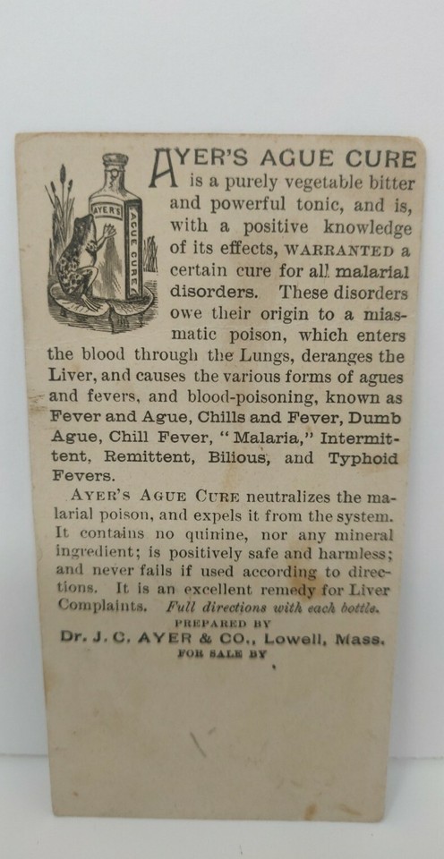 Ayer's Ague Cure Victorian Trade Card Lowell Mass Tonic Malaria Typhoid ...