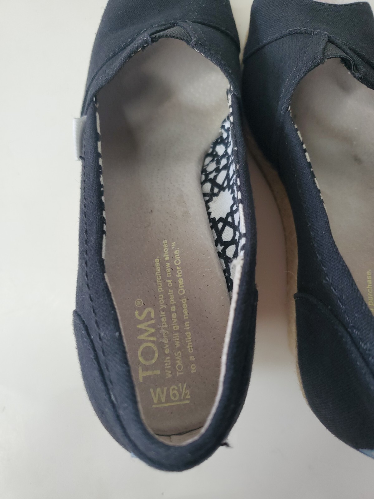 TOMS Espadrille Wedge Heel Shoes Black Peep Toe Women… - Gem