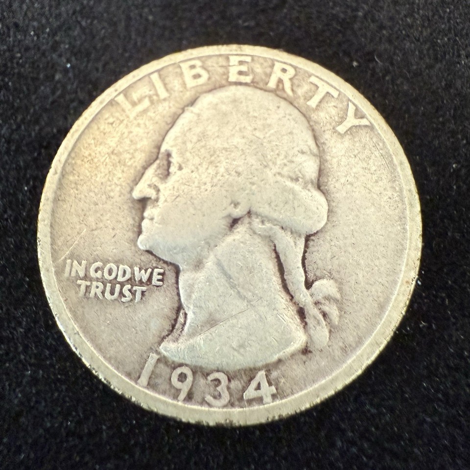 1934 Washington Quarter Silver Coin 25 Cents G/VG Great Depression ...