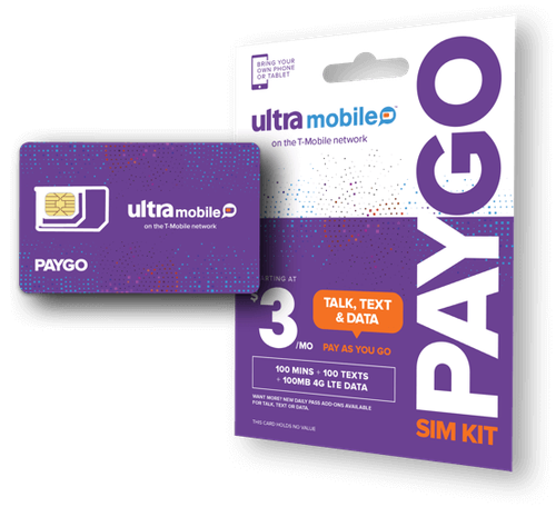 Ultra Mobile PayGo | $3/mo. Pay As You Go Plan + SIM Card with Talk ...