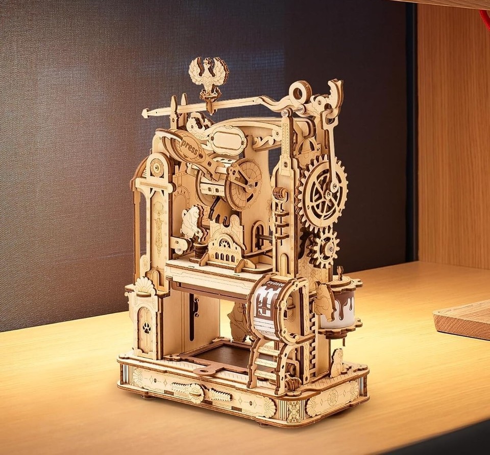3D Wooden Puzzle Building Toys Printing Press Mechanical Model ...