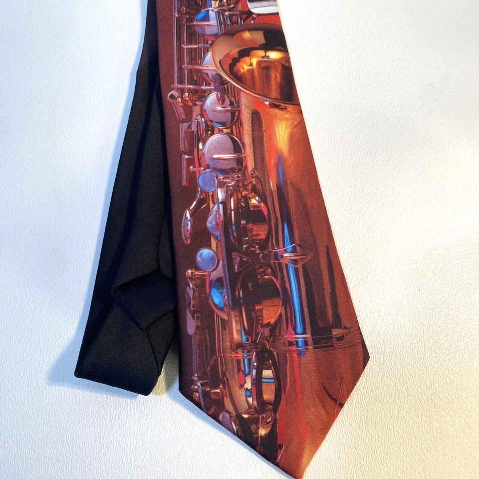 VTG Ralph Marlin Mens Tie Necktie Saxophone Novelty Black Blue Purple ...