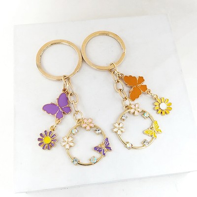 Cute Enamel Keychain Butterfly Flower Key Ring Garden Key Chains ...