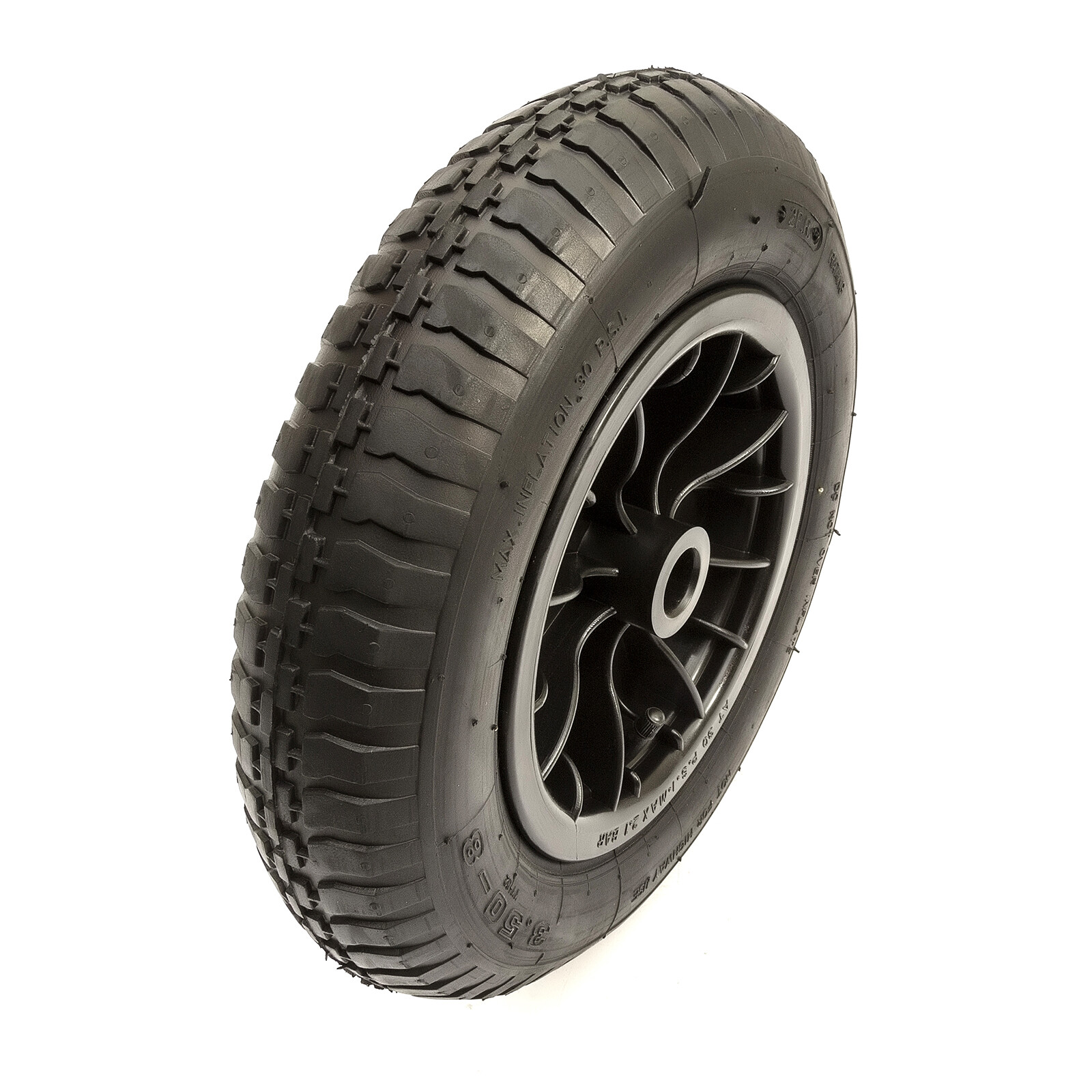 3.50-8 Plastic Wheel & Tyre & Axle Set 14 Inch Black 1" Bore ...