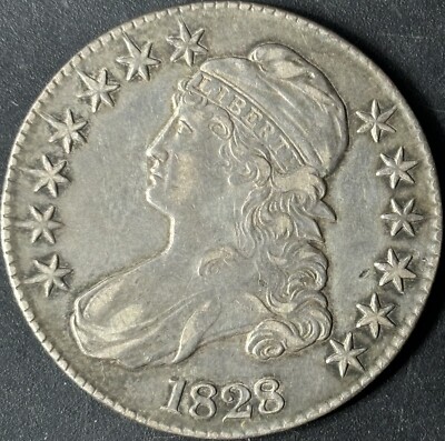 1828 50¢ Capped Bust Sq Base 2, SM8, Large Letters - Raw AU/UNC - See ...