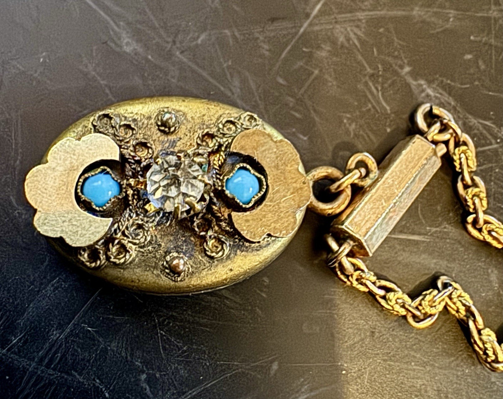 Rare Antique Watch Fob in gold tone - Gem