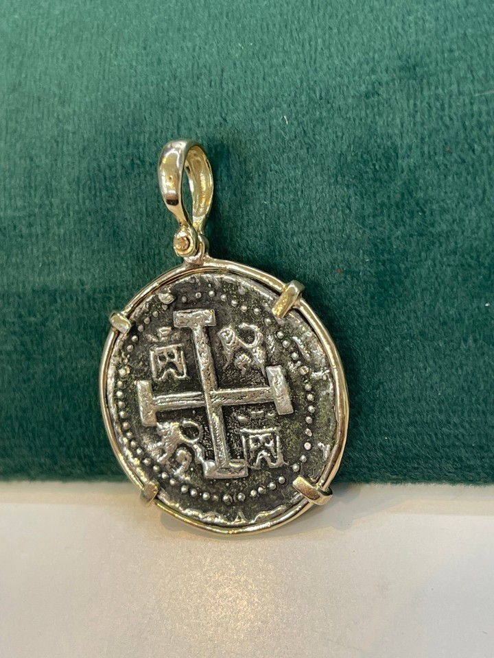 ATOCHA SILVER COIN PENDANT IN 14K REAL SOLID GOLD BEZEL HANDMADE FROM ...