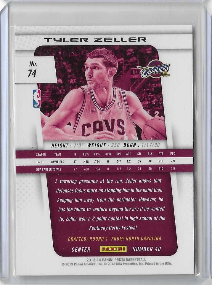 2013-14 Panini Prizm Basketball Tyler Zeller Card #74 Cleveland ...