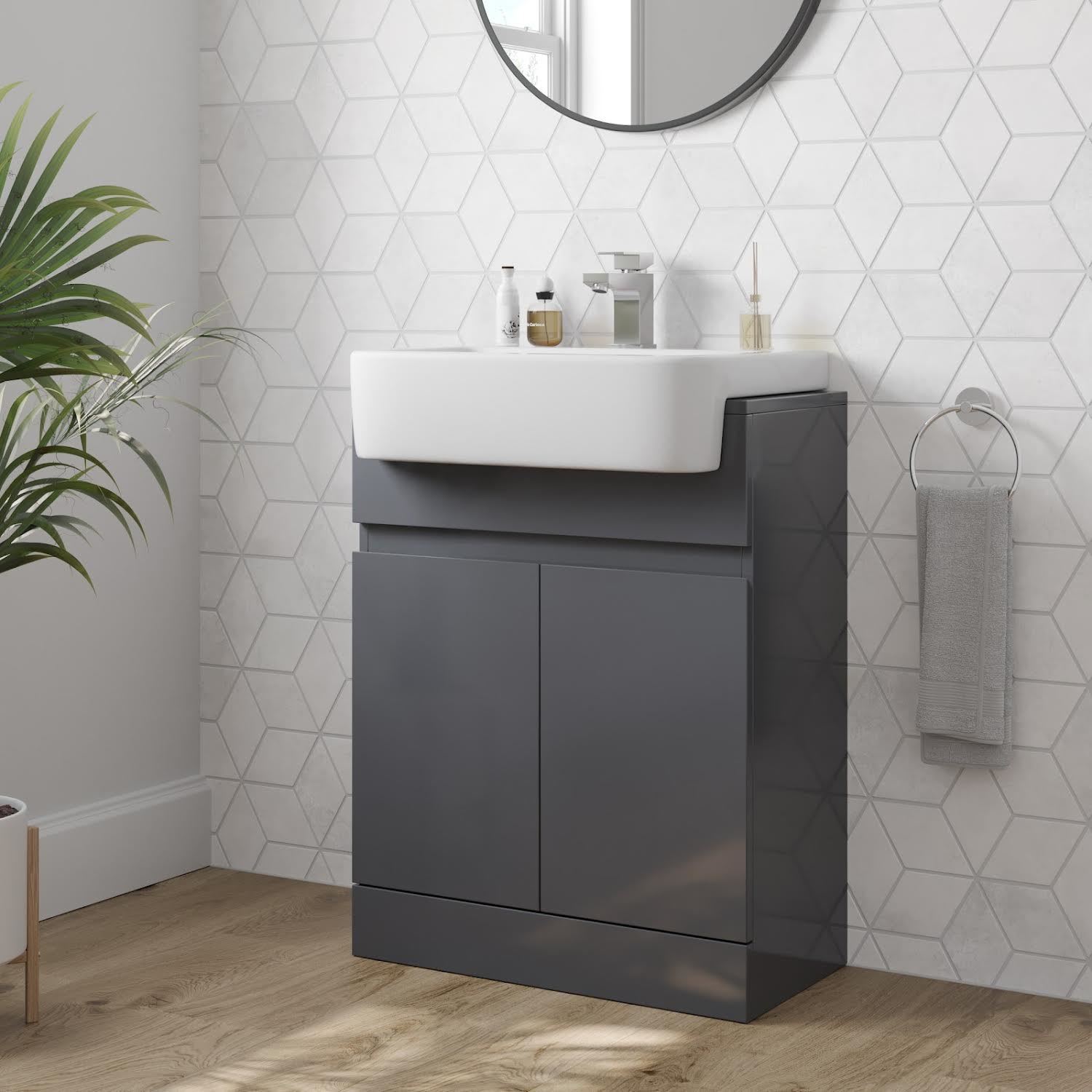 Artis Bathroom Toilet WC Vanity Unit Basin Sink Combination Grey Gloss ...