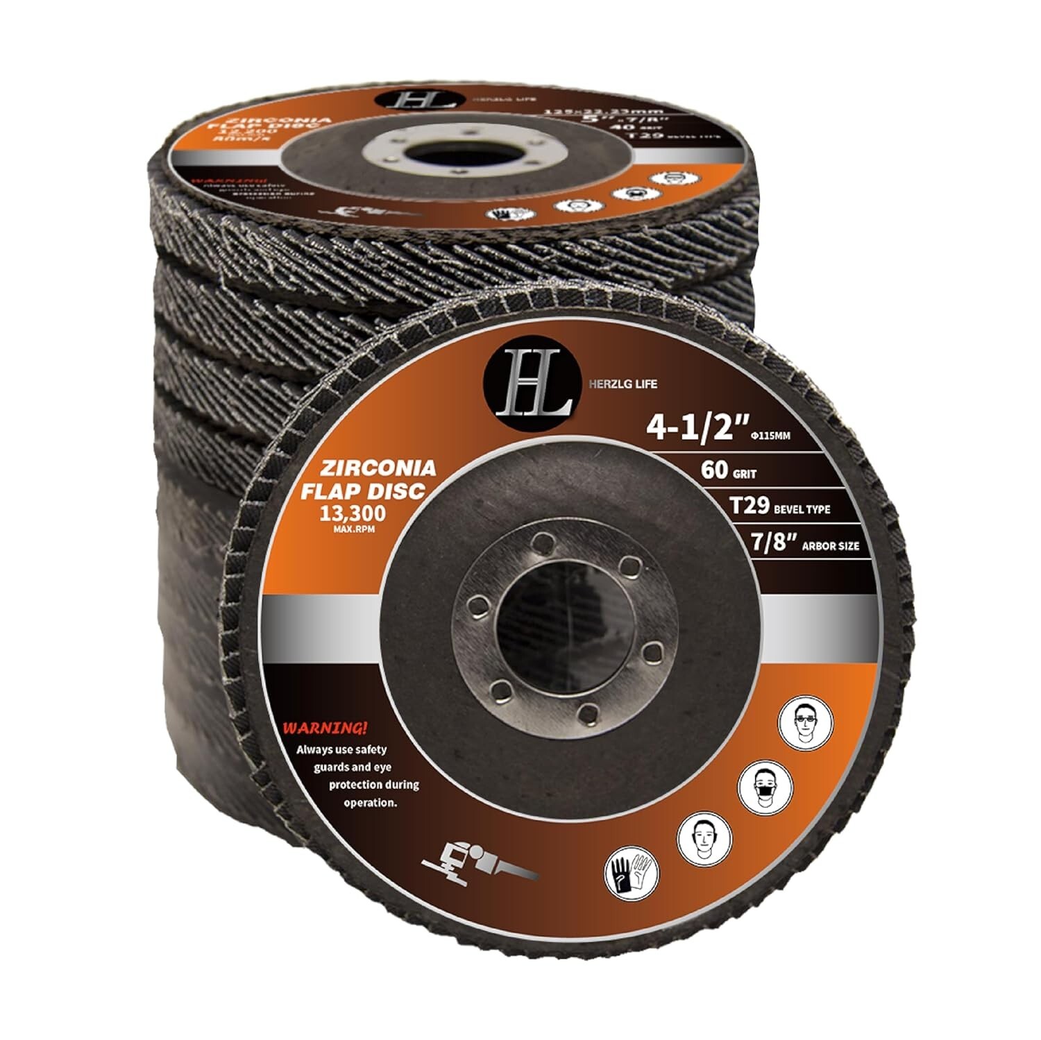 60 Grit Flap Discs 4 1/2 in Flap Wheel Type 29 Pack of 10 Disc with 7/8 ...