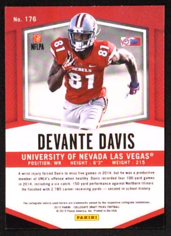 2015 Panini Prizm Collegiate Draft Picks Devante Davis #176 UNLV Rebels ...