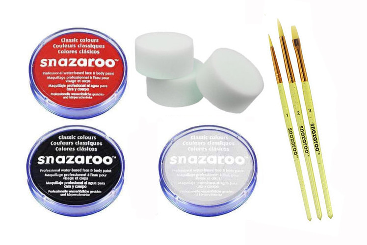 Snazaroo Halloween 5pc Set (White, Black, Red, 3 Pack of Brushes & 3 ...