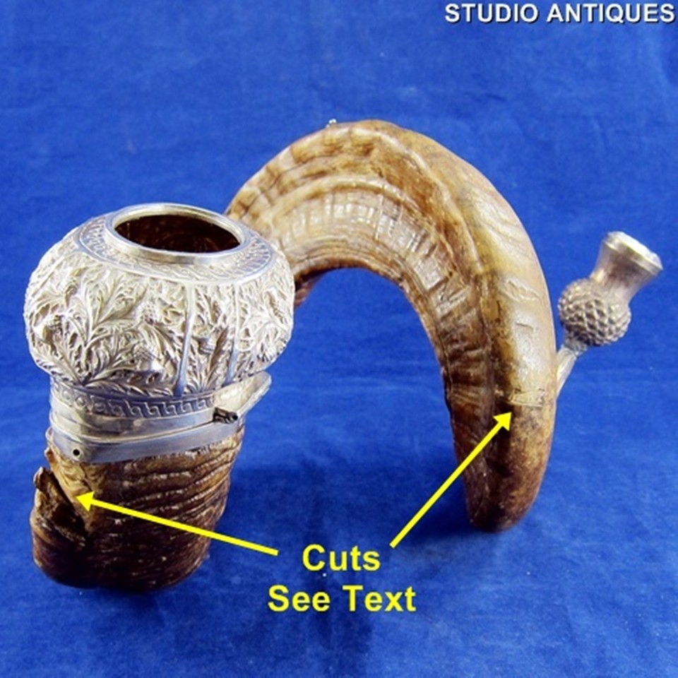 SCOTTISH SNUFF MULL Antique Rams Horn & Silver EDINBURGH ROYAL ...