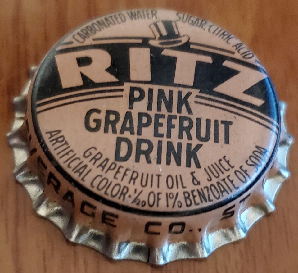 RITZ PINK GRAPEFRUIT DRINK Cork Lined bottle cap; 1940’s; NOS; (ST ...