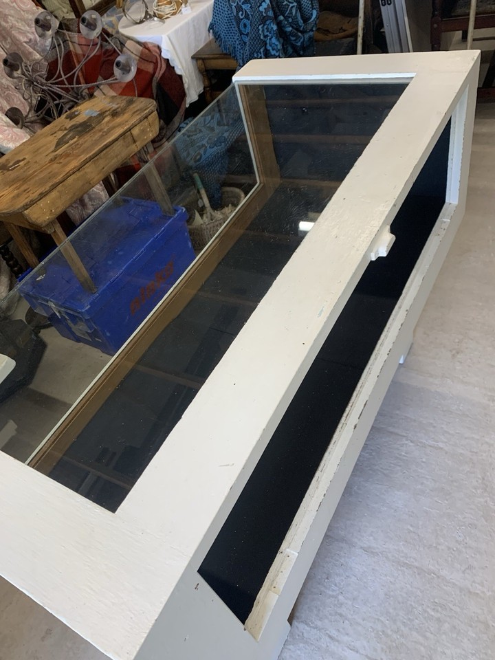 Vintage Glass Counter Display Cabinet white surround glass top | eBay UK