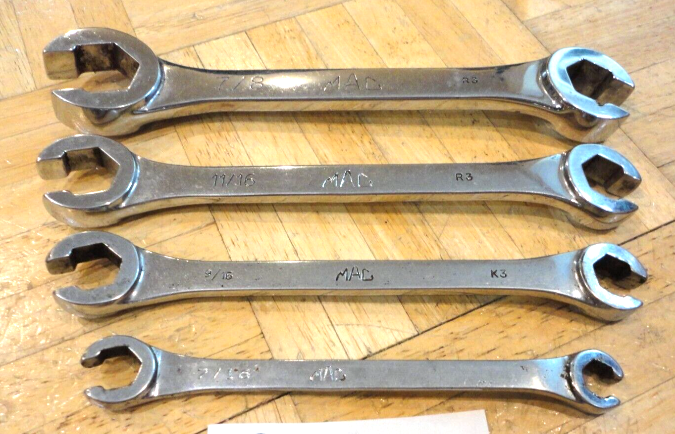 MAC TOOLS 4 PIECE SAE. FLARE-NUT DOUBLE END LINE WRENCHES 10 DEGREE ...