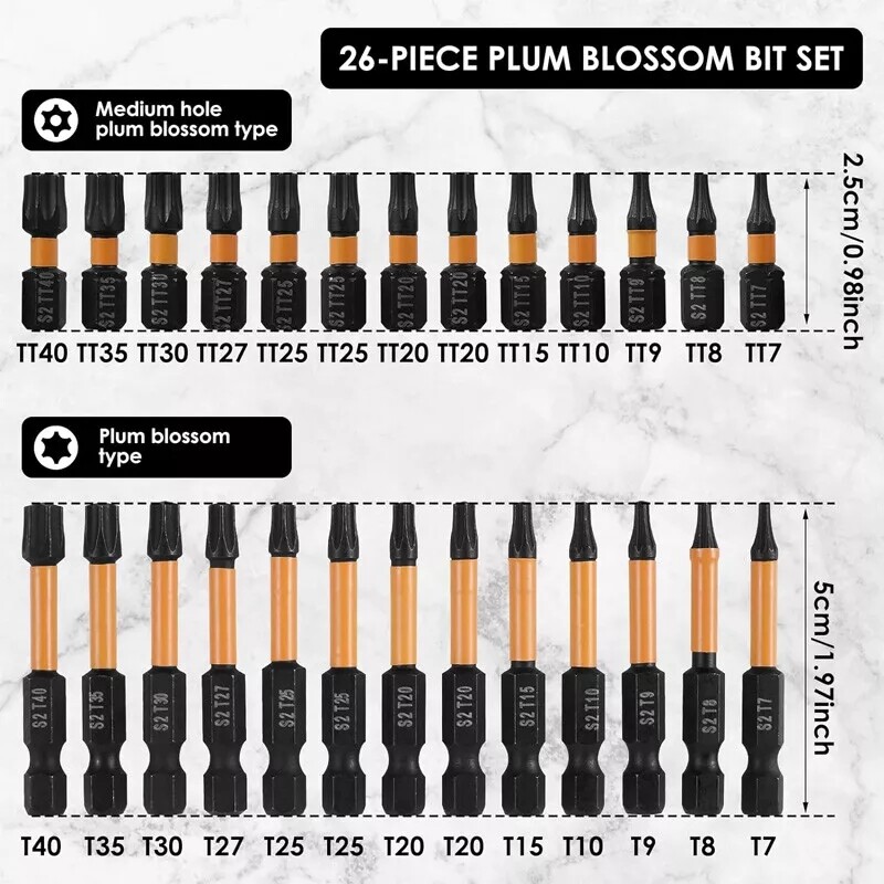 26pcs Impact Torx Set T7-T40 Driver Star Bits Security Tamper Proof 1/4 ...
