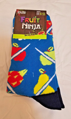 Crazy Boxer Fruit Ninja Men's Novelty Crew Socks 3 Pair Blue Shoe Size ...