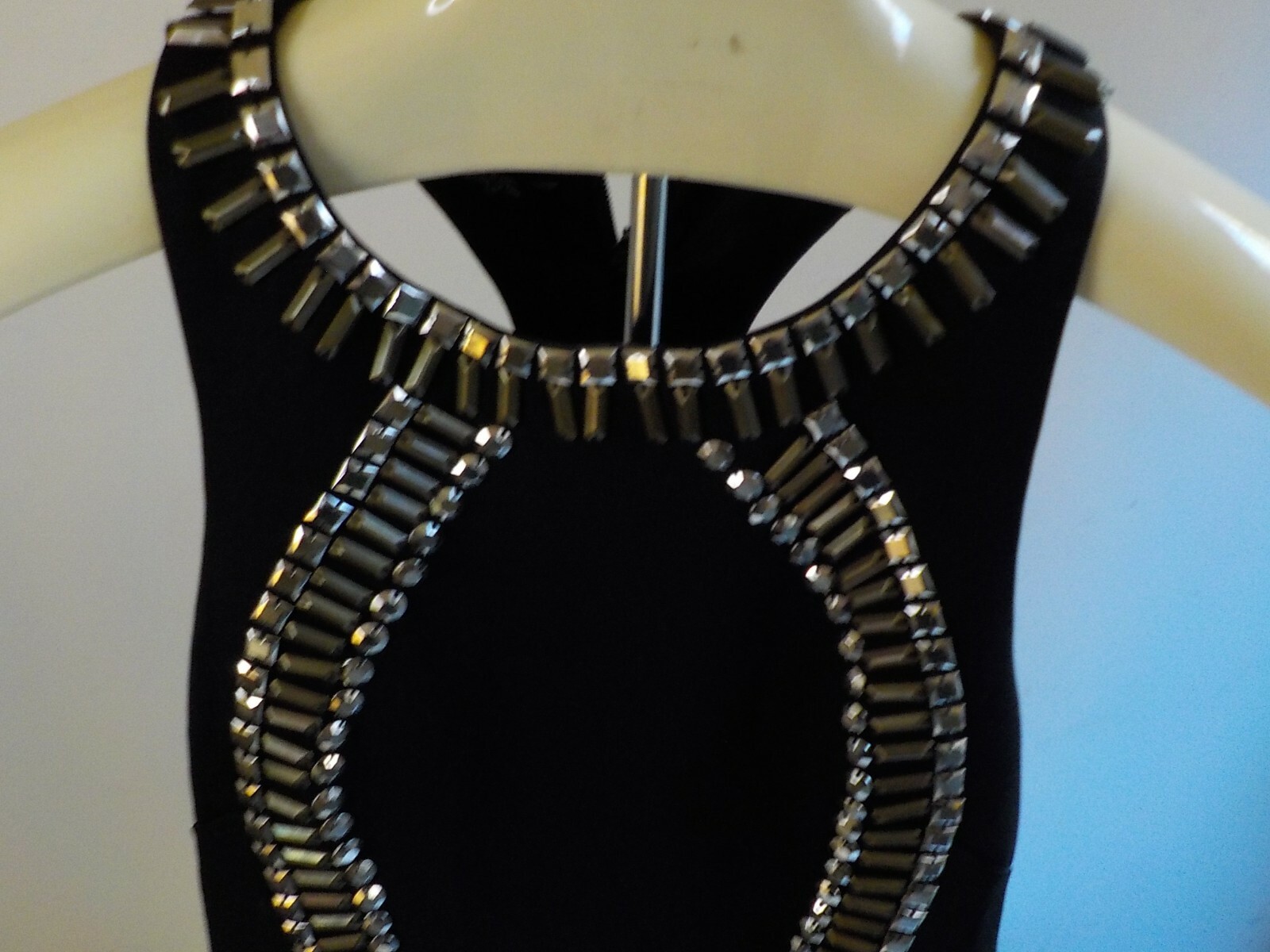 BEBE Black Metal Look Embellished Shorts Romper SZ SM… - Gem