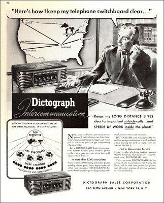 1944 WW2 era office equipment Ad for DICTOGRAPH Intercommunication ...