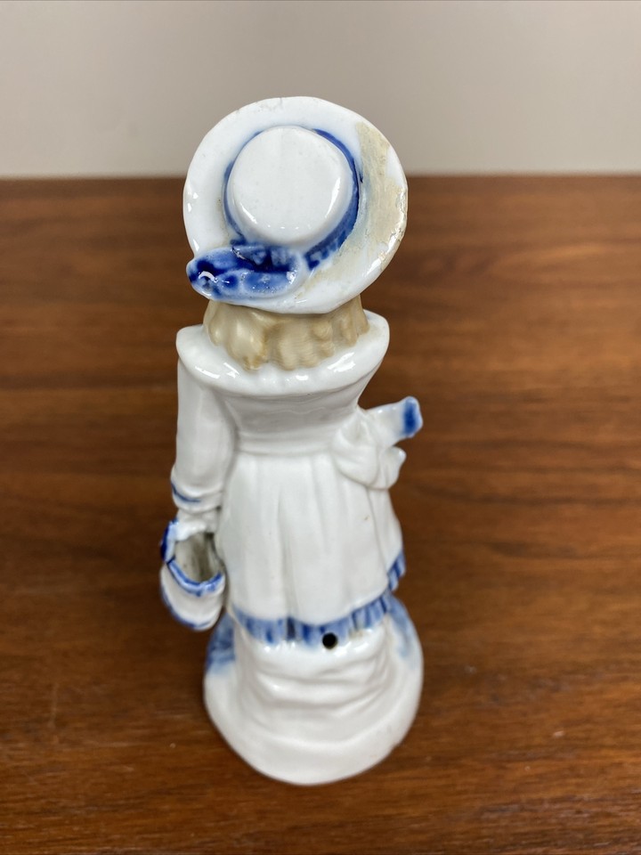 Unmarked Vintage Blue White Porcelain Victorian Shepherd Girl Bonnet ...