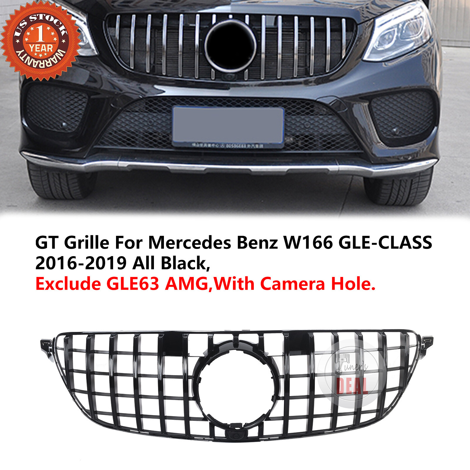 GT Grille Grill Black W/Camera Hole For W166 2016-2019 GLE350 GLE400 ...