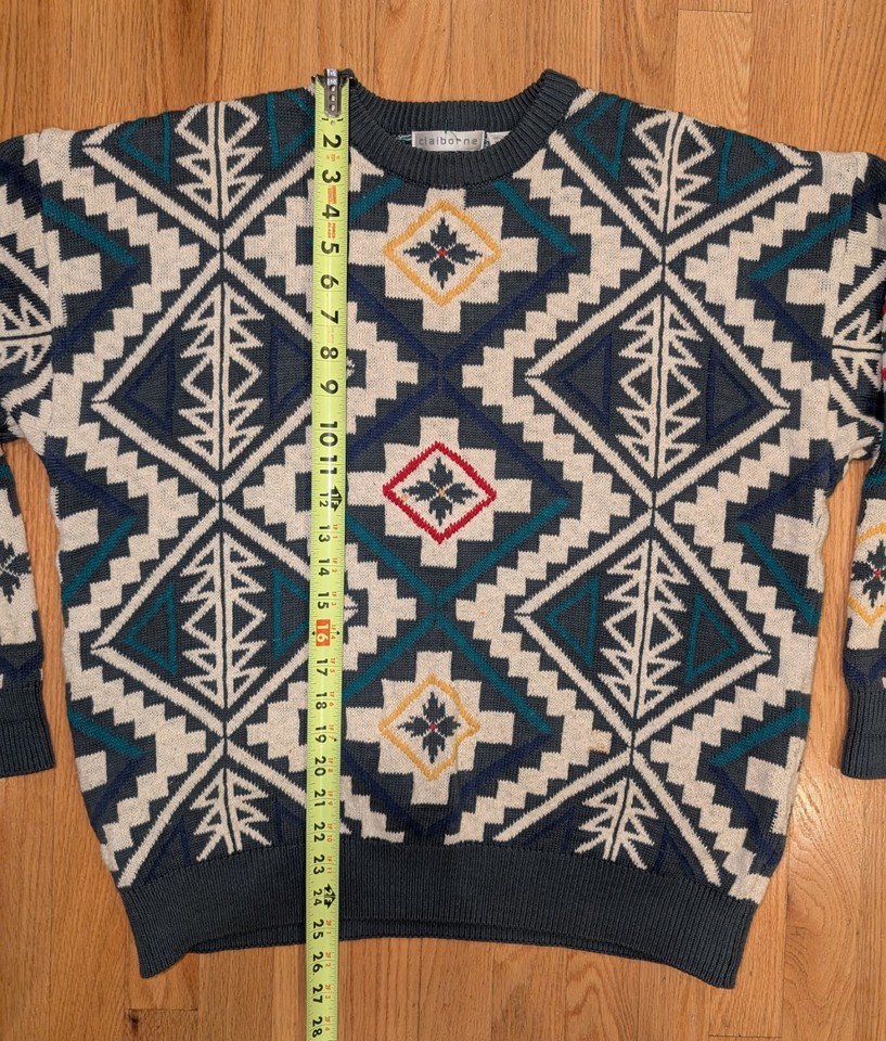 Vintage Claiborne Textured Chunky Knit Aztec Geometric Crewneck Sweater ...