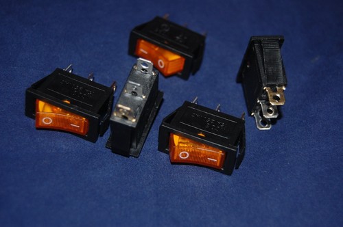 5 Pcs YELLOW Light Illuminated Rectangle 2 Position Rocker Switch 3 Pin ...