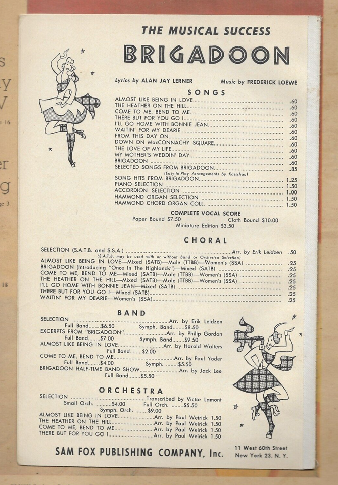 Brigadoon The Musical Success The Heather on the Hill 1947 Sheet Music ...