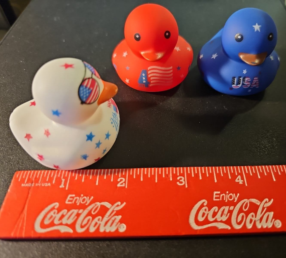 3 x Collectible Red White & Blue Rubber Duck 4th of July Toy Jeep Duck ...