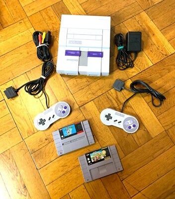 Super Nintendo SNES Console w/ OEM Controllers + Mario World & Mario ...