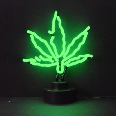 Pot Leaf neon sculpture sign lamp light table hand blown Marijuana ...