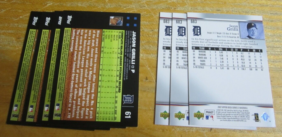 Jason Grilli Lot of 7 2007 Trading Cards MLB Baseball Detroit Tigers | eBay
