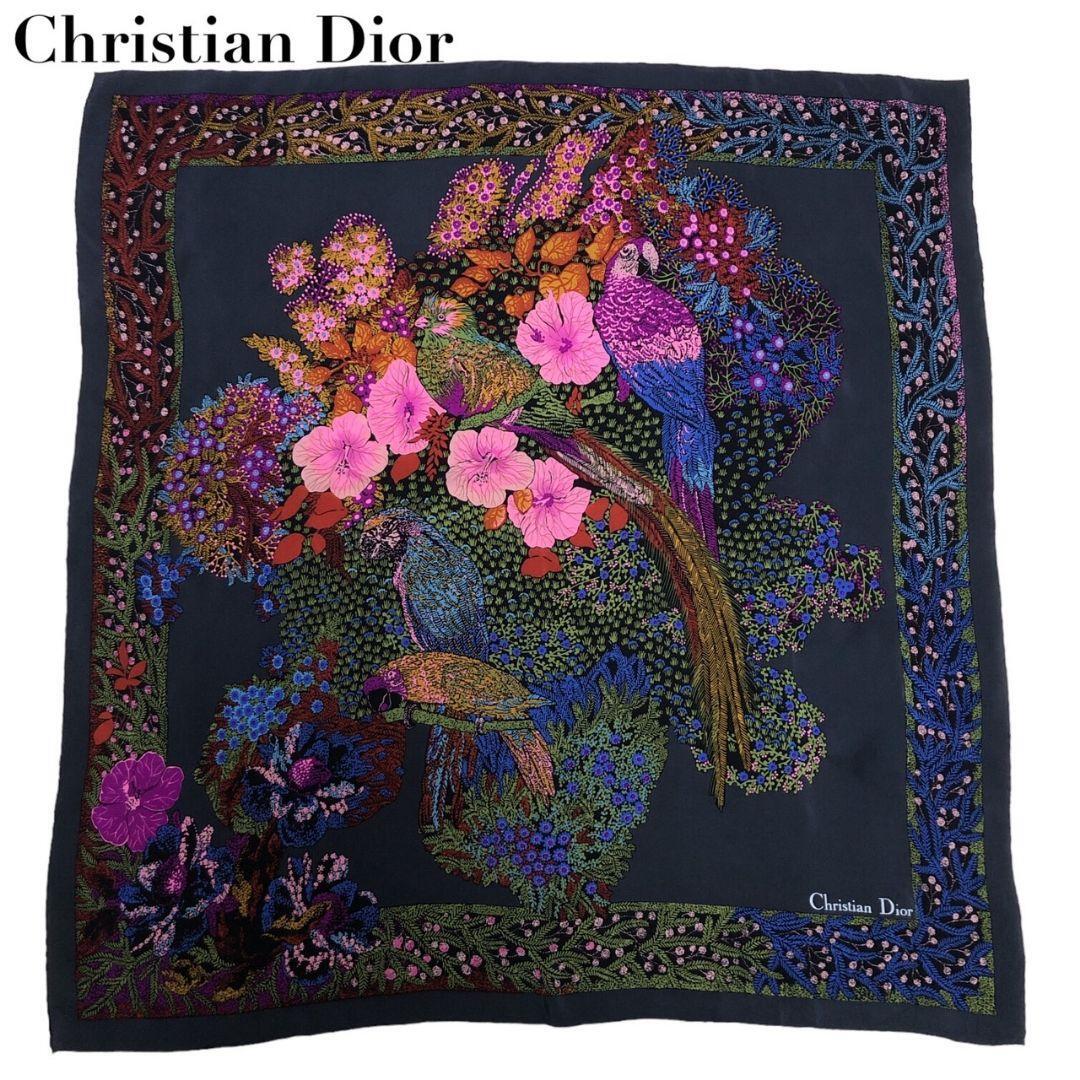 Christian Dior Flower Bird Pattern Logo Large Scarf S… - Gem