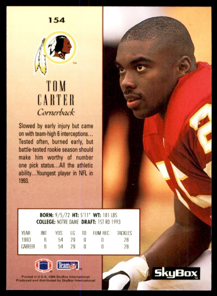 1994 Skybox Tom Carter Washington Redskins #154 | eBay