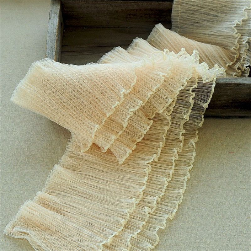 2m 3 Layers Pleated Mesh Edging Fabric Lace Trim Frill Lolita Dress DIY ...